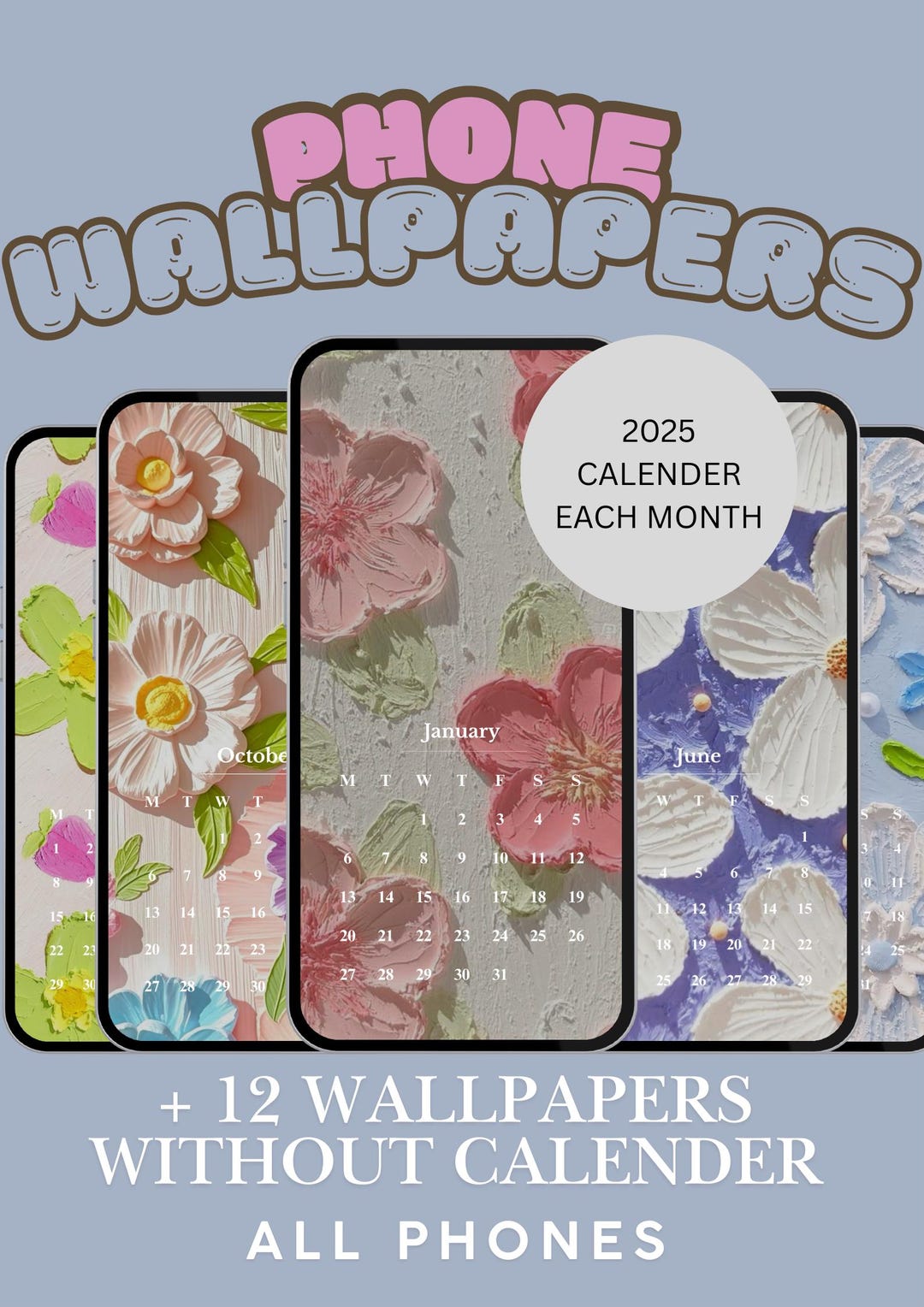 Calender 2025 Phone Wallpaper – Floral Calendar Lock Screen | Aesthetic ...