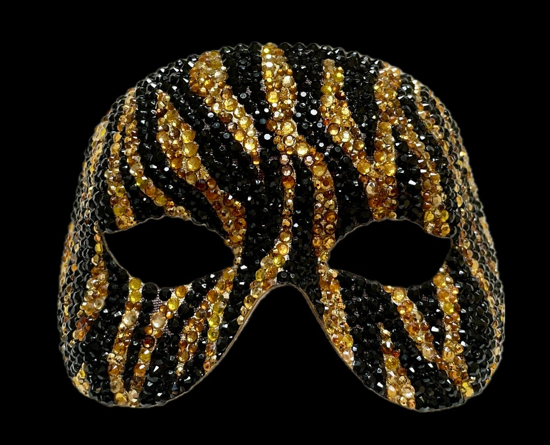 Black & Gold Diamonte Tiger Cocktail Venetian Masquerade Mask - Etsy