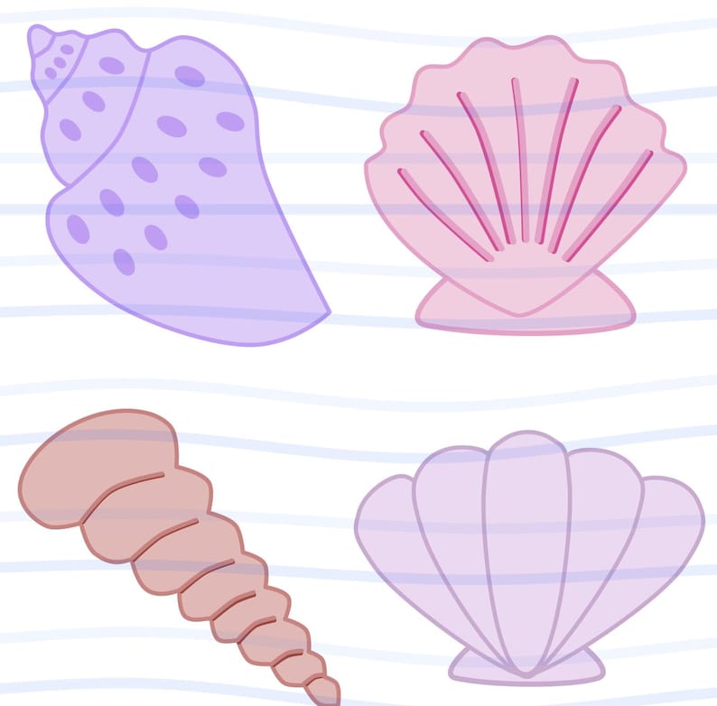 Pastel Seashell Clipart: Pink & Purple Cartoons (PNG, 300 DPI) - Etsy