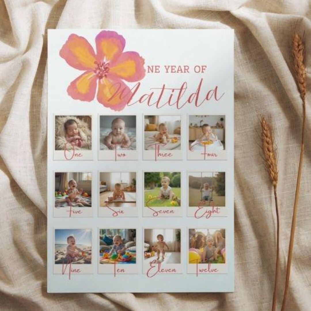 12 Month Birthday Photo Board | Tropical Luau Theme | First Birthday ...