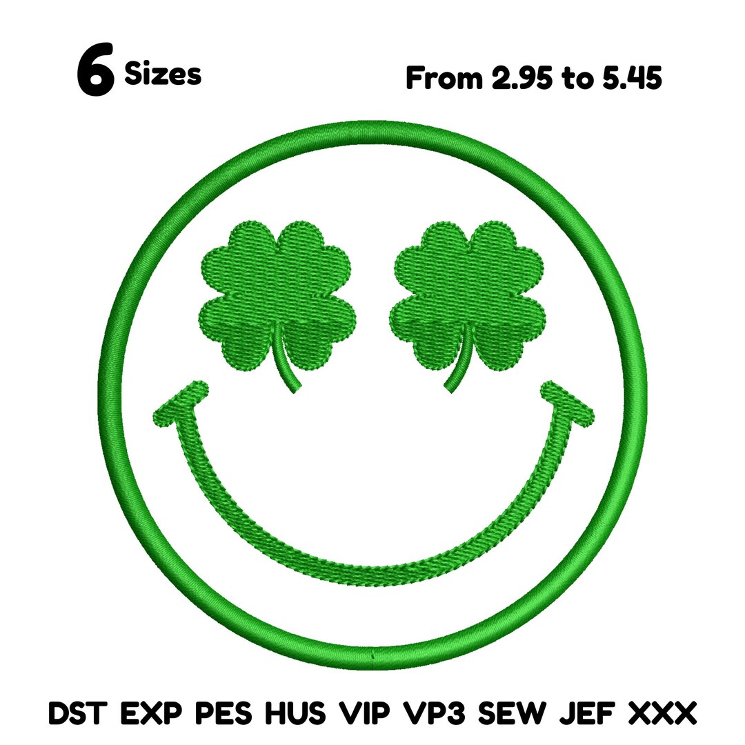 Shamrock Smiley Face Embroidey Designs | Clover Smiley Embroidery ...