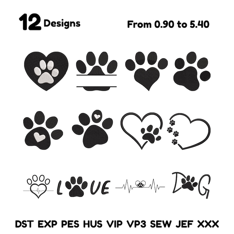 Paw Machine Embroidery Designs Bundle Set Mini Paw Heart Embroidery ...