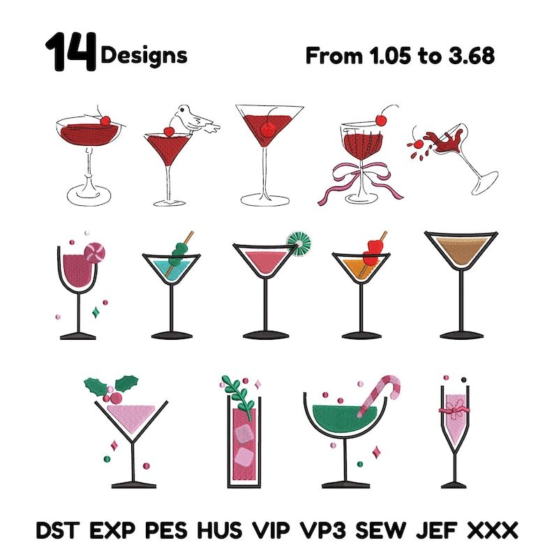 Cocktails Set Embroidery Design Bundle of Fruits Cocktails Embroidery ...