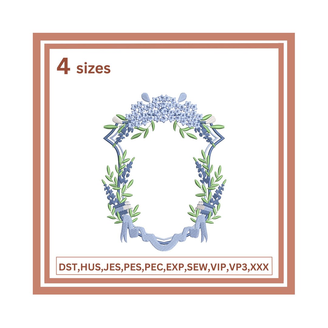 Floral Crest Machine Embroidery Hydrangea Blue Wedding Flower Monogram ...