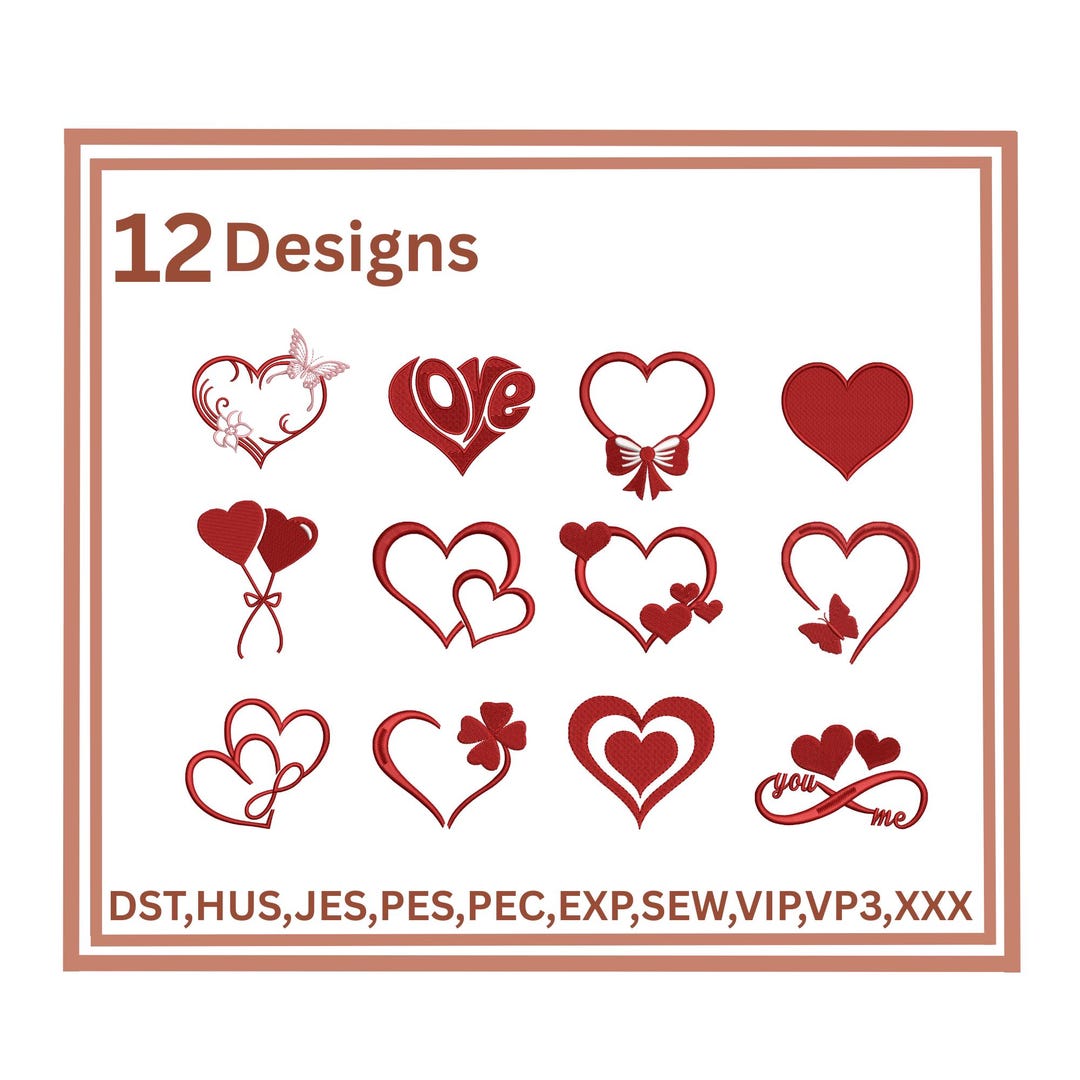 Hearts Embroidery Design Small Hearts Machine Embroidery Design Heart ...