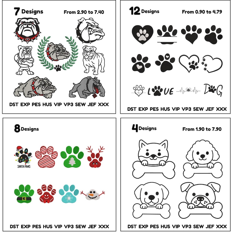 Dog Embroidery Designs Bundle Dogs Breed Outline Embroidered Designs ...