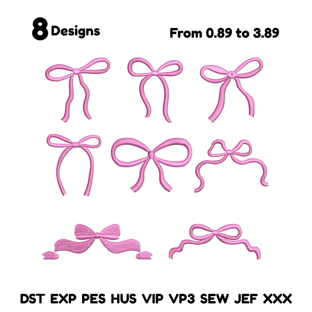 SET OF Bow Embroidery Designs Classic Bow Embroidery Design Cute Mini ...