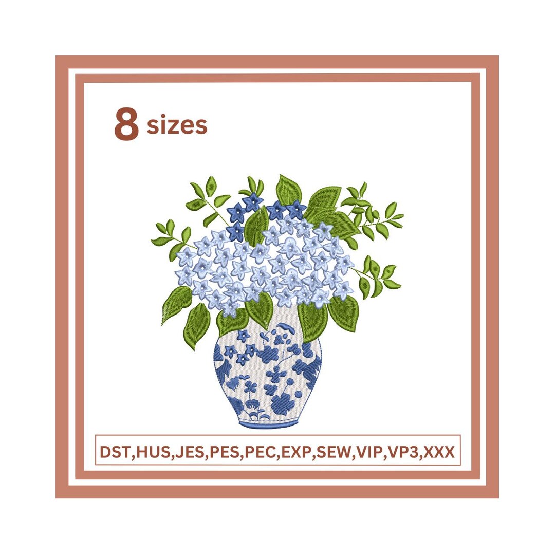 Hydrangea Vase Machine Embroidery Design Blue and White Flower Pattern ...