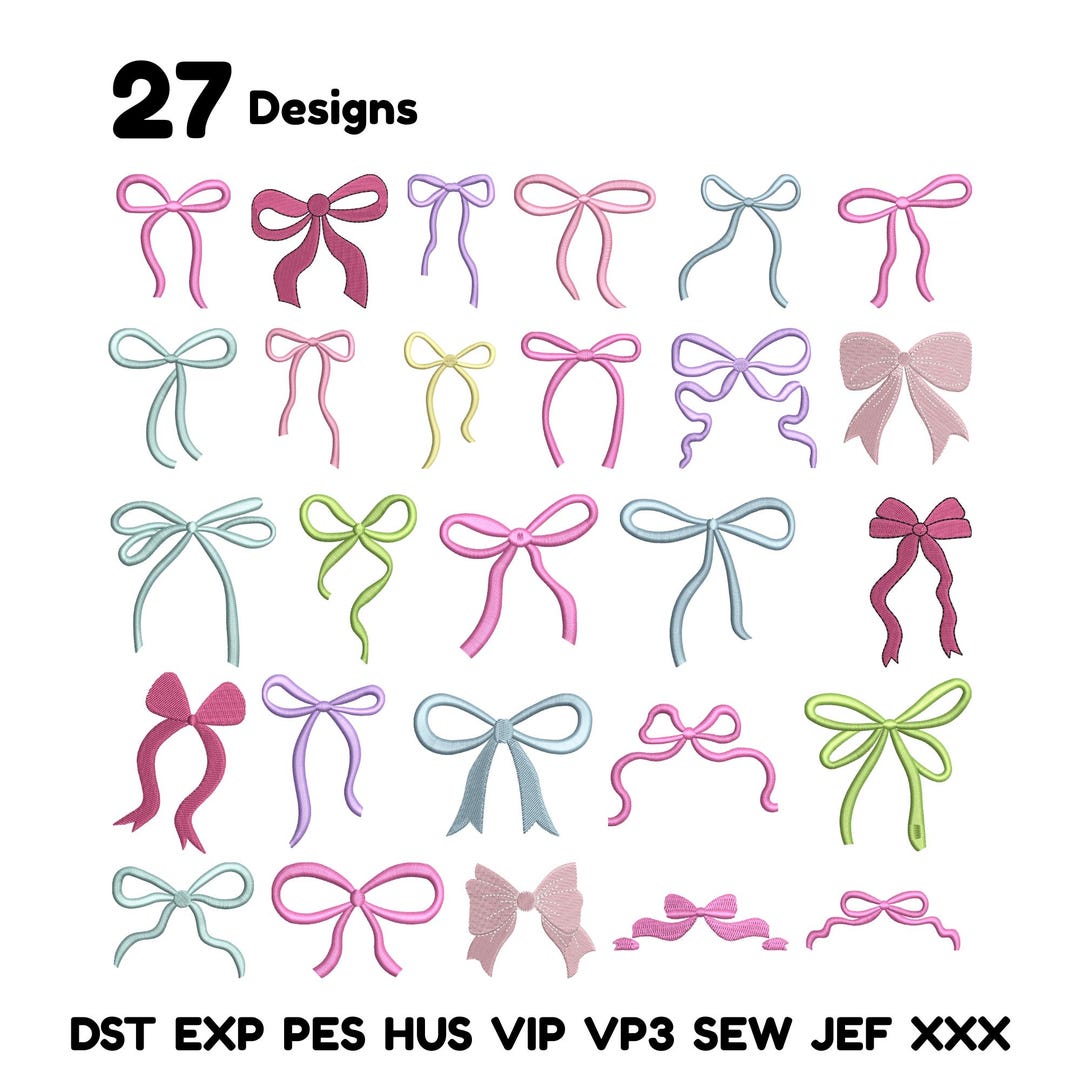 SET OF Bow Embroidery Designs Classic Bow Embroidery Design Cute Mega ...