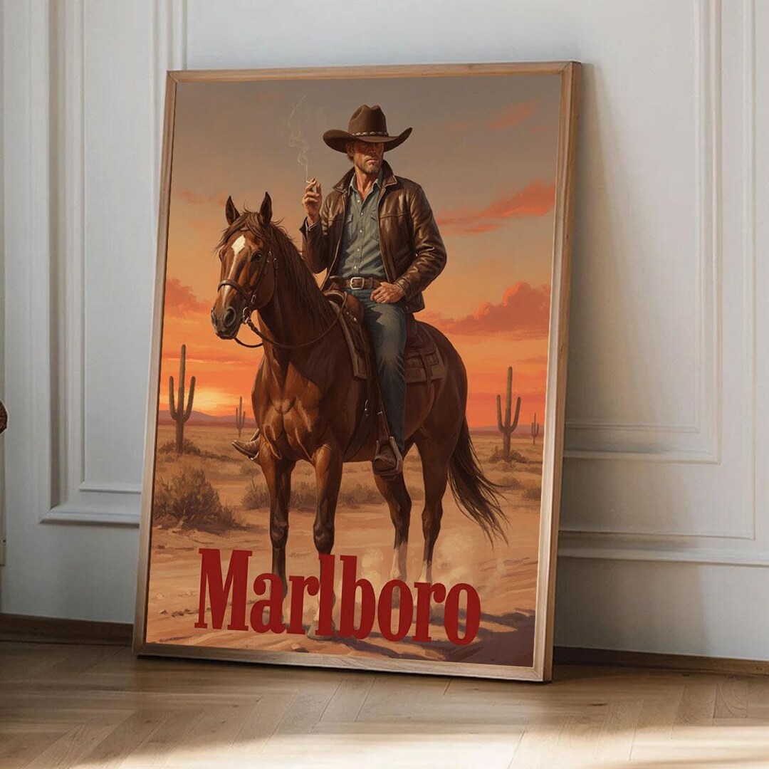 Vintage Marlboro Man Poster Print | Iconic Cowboy Canvas Art | Western ...