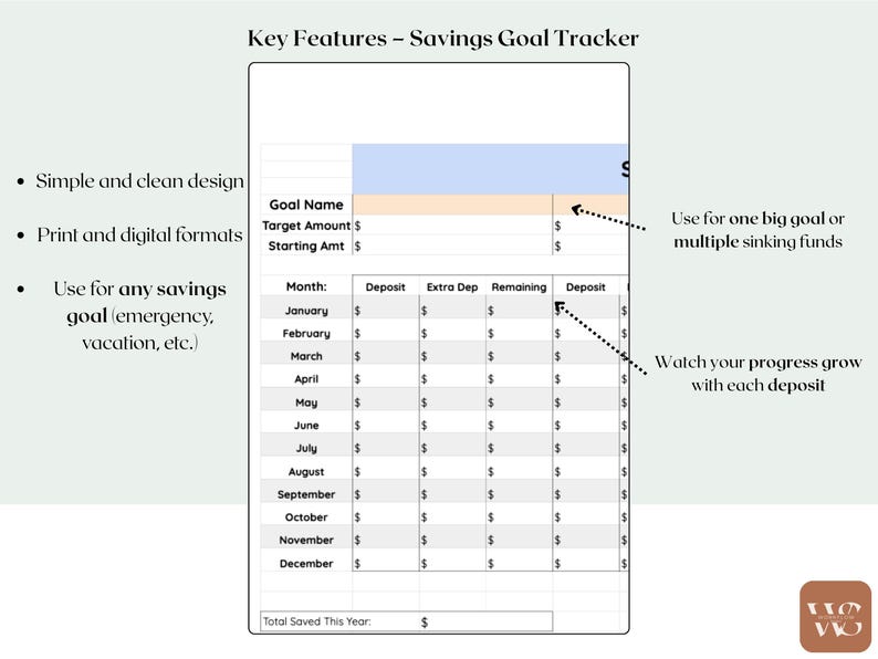 Savings Goal Tracker Printable | Budget Saving Challenge PDF ...