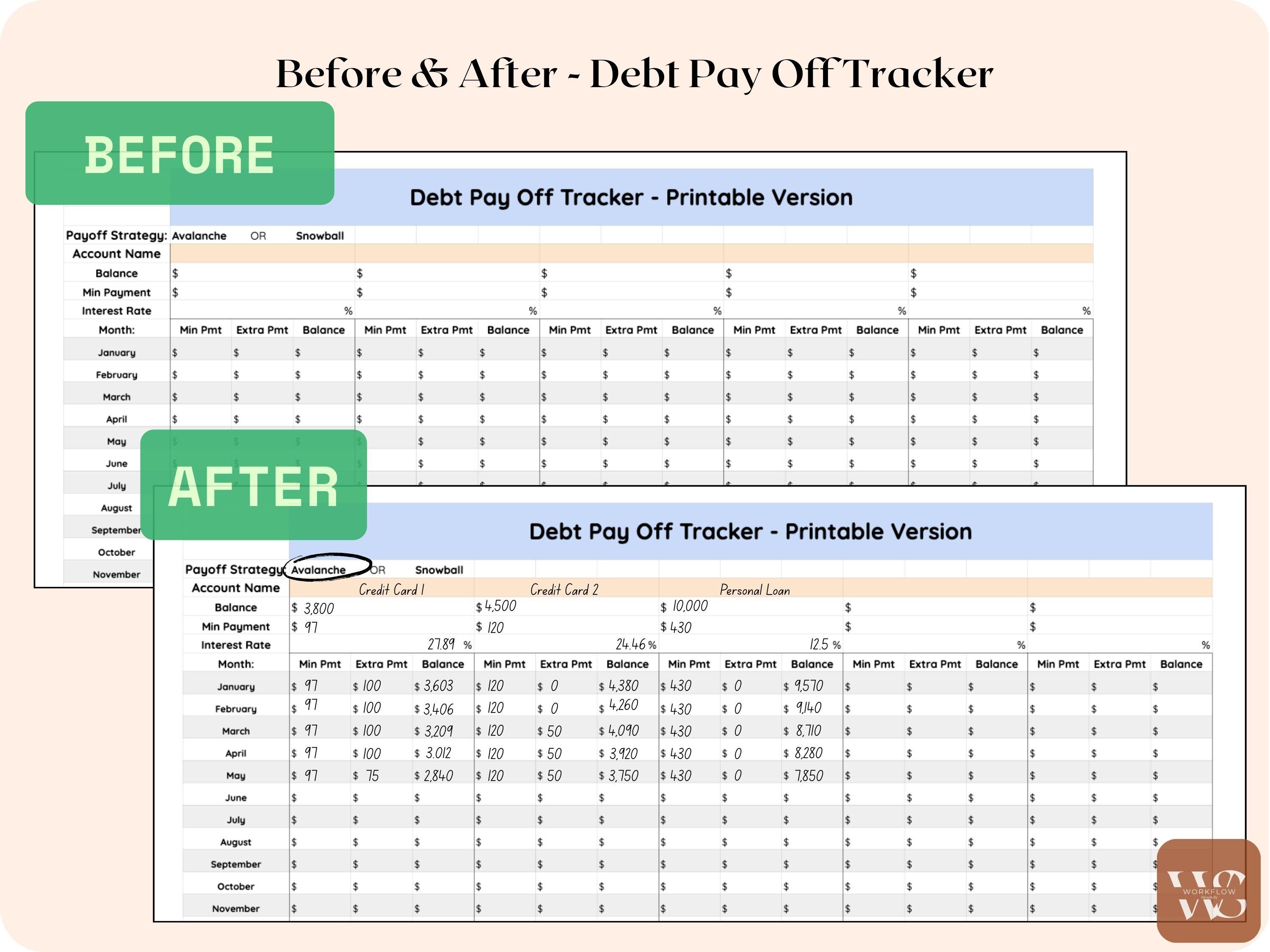 Debt Payoff Tracker Printable | Monthly Payment & Balance Sheet ...