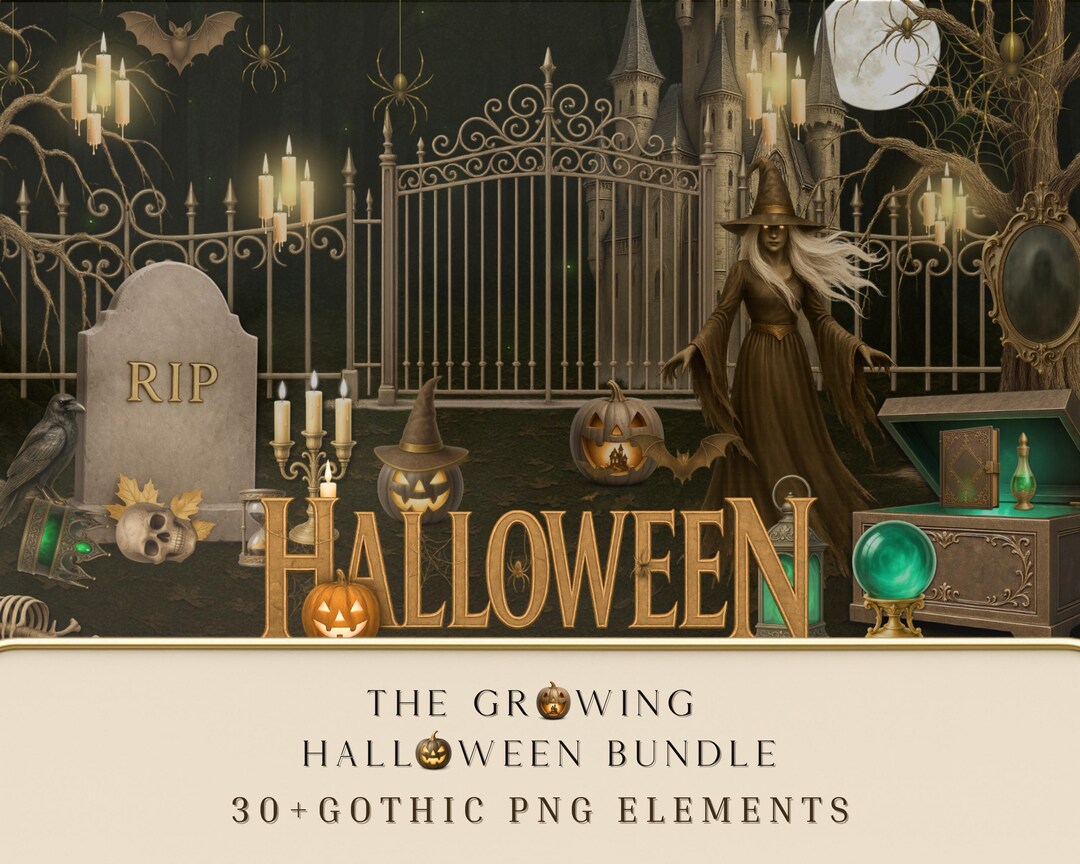 Growing Halloween Clipart Bundle – 30+ Spooky PNG Elements | Gothic ...