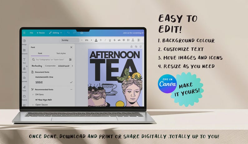 Afternoon Tea Party Invitation Template – Bold Illustrated Canva Design ...