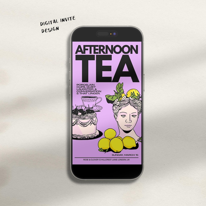Afternoon Tea Party Invitation Template – Bold Illustrated Canva Design ...
