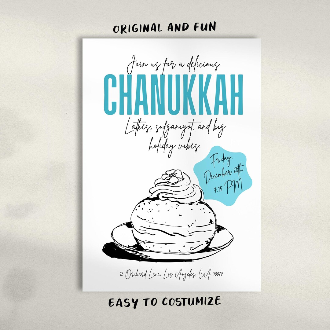 Chanukkah Party Invitation | Editable | Hand-drawn Sufganiyah ...