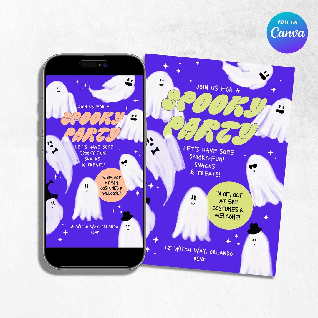 Spooky Ghost Kids Halloween Party Invitation | Hand Drawn Ghosts & Fun ...