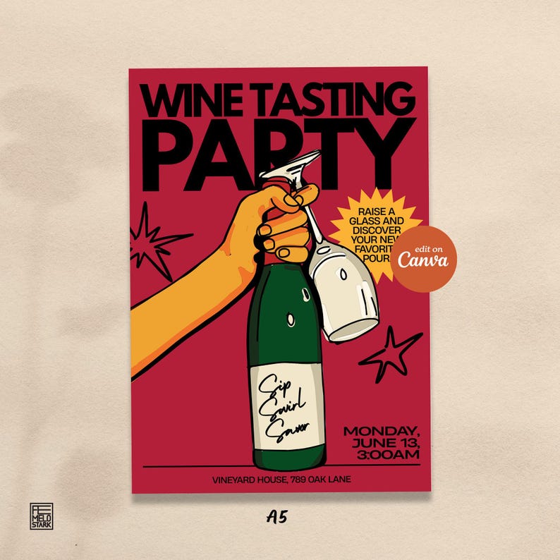 Editable Wine Tasting Invitation, Vineyard Party Template, Canva Event ...
