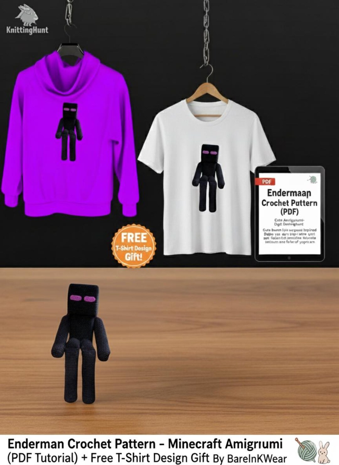 Enderman Crochet Pattern | Minecraft Amigurumi Doll (PDF) + T-shirt ...