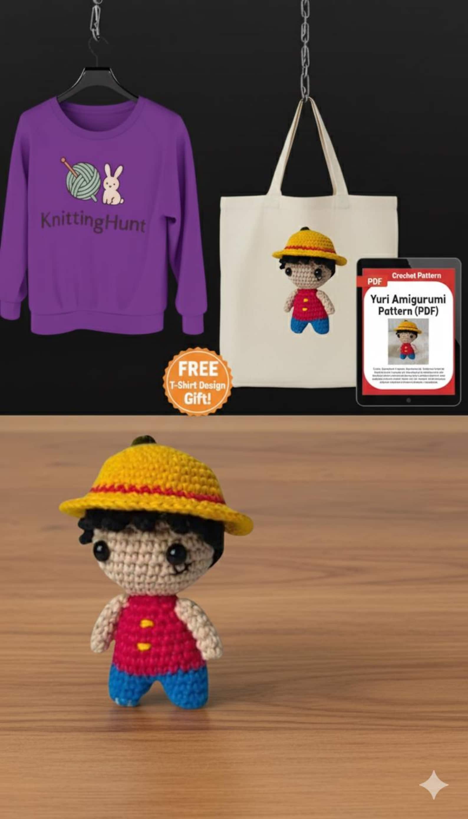Luffy Amigurumi Crochet Pattern: One Piece Anime Keychain (PDF Download ...