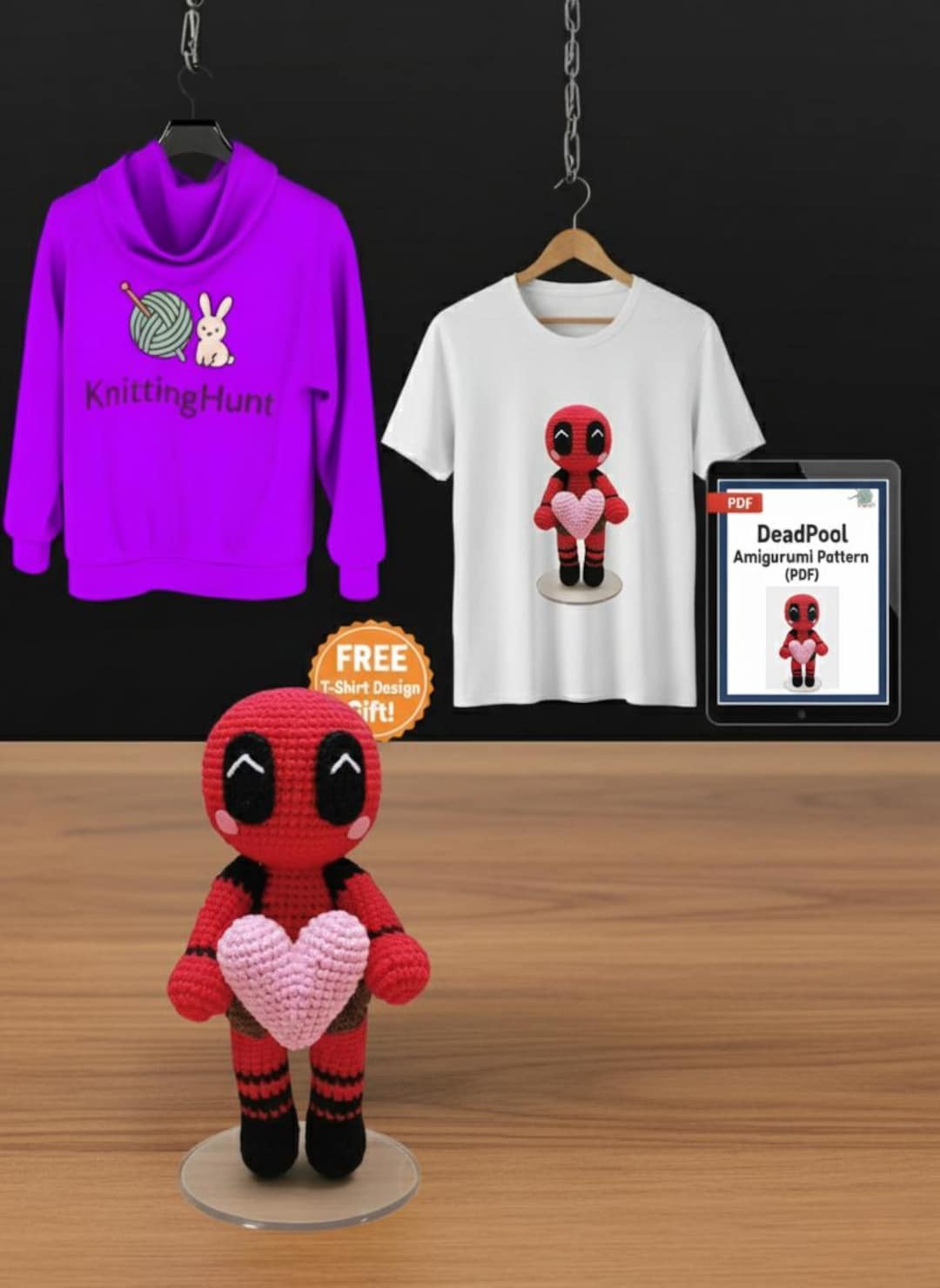 Deadpool Amigurumi Crochet Pattern: Superhero Doll PDF + T-shirt Design ...