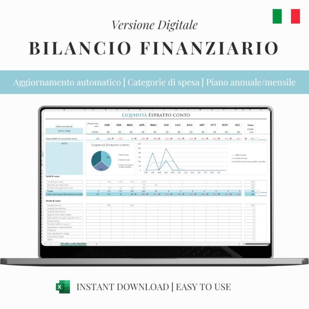 Italian FINANCIAL BALANCE SHEET Excel Template - Business Cash Flow ...