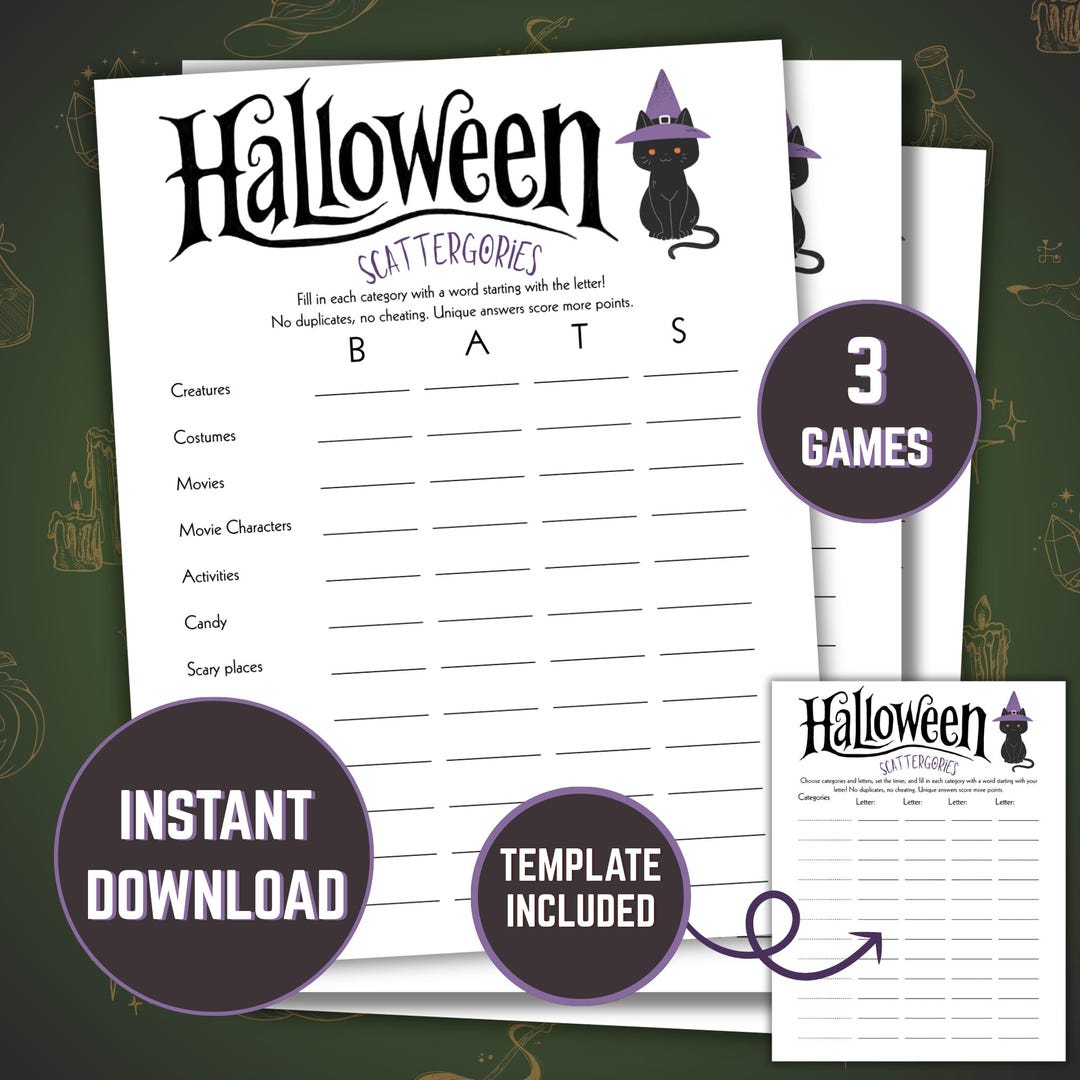Halloween Scattergories Game, Printable Halloween Game Night Activity ...
