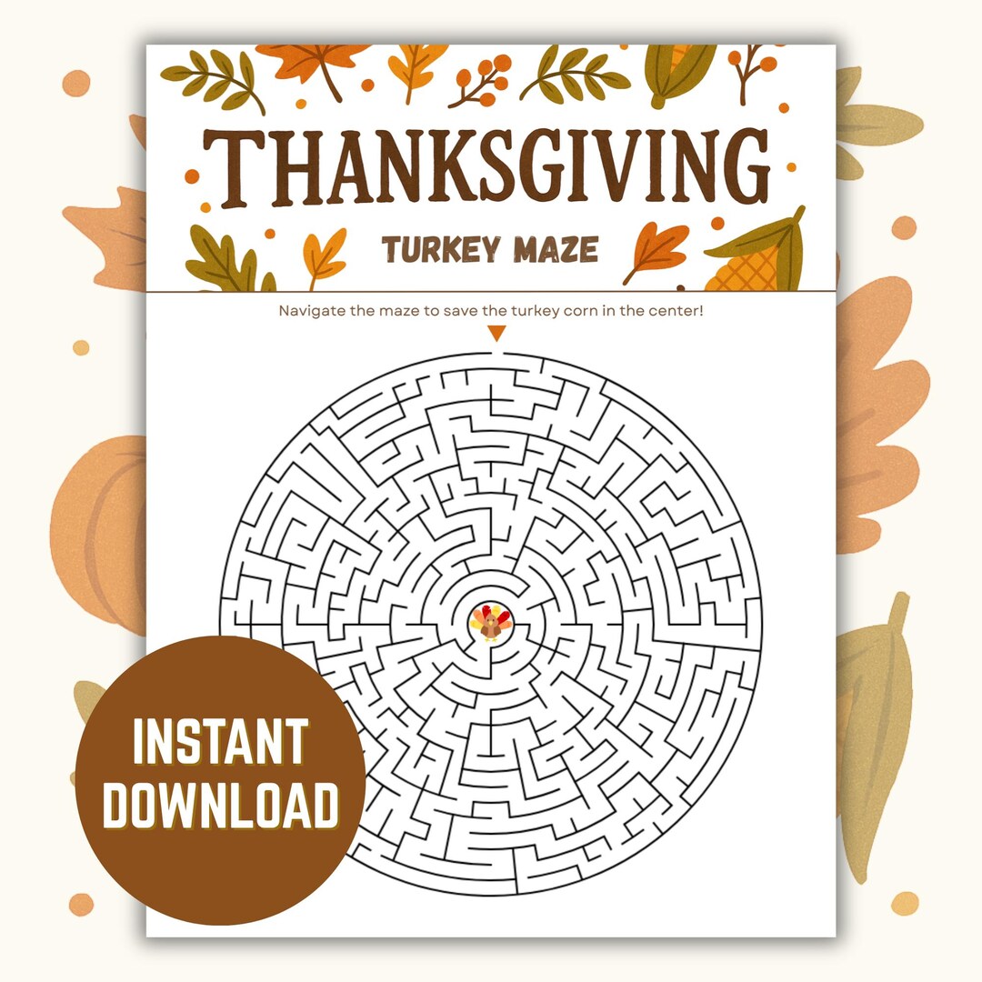 Thanksgiving Maze Game Printable, Cute Fall Puzzle Activity for Kids ...