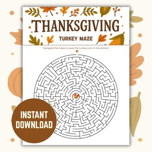 Thanksgiving Maze Game Printable, Cute Fall Puzzle Activity for Kids ...