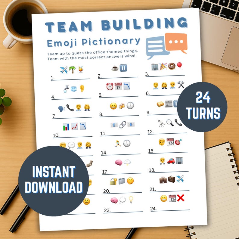 Team Building Emoji Game Printable, Fun Office Themed Interactive Work ...
