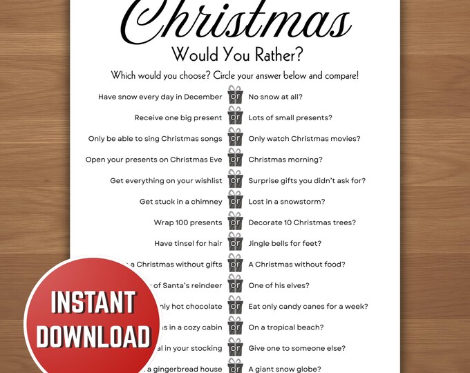 Christmas Would You Rather Game, Family Christmas Game, Christmas Party ...