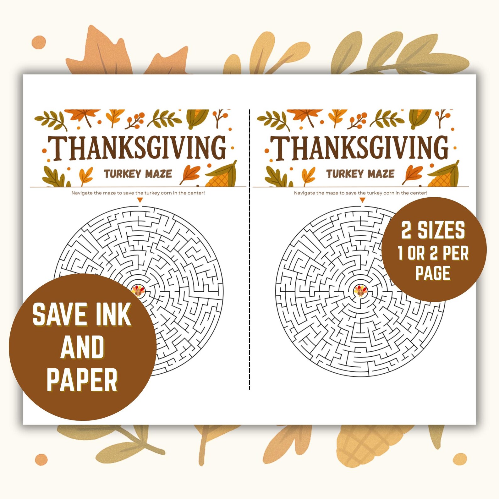 Thanksgiving Maze Game Printable, Cute Fall Puzzle Activity for Kids ...