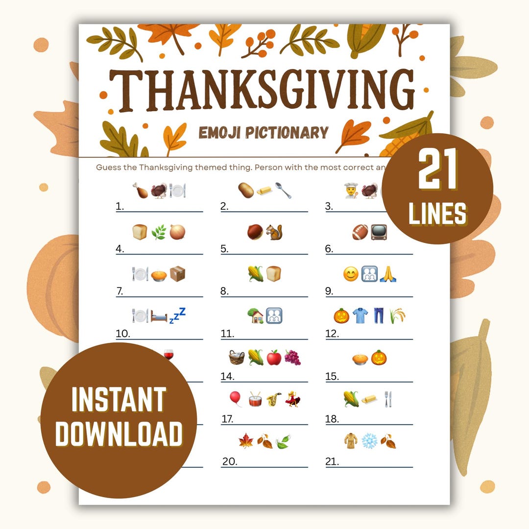 Thanksgiving Emoji Game, Emoji Pictionary, Printable Thanksgiving Party ...