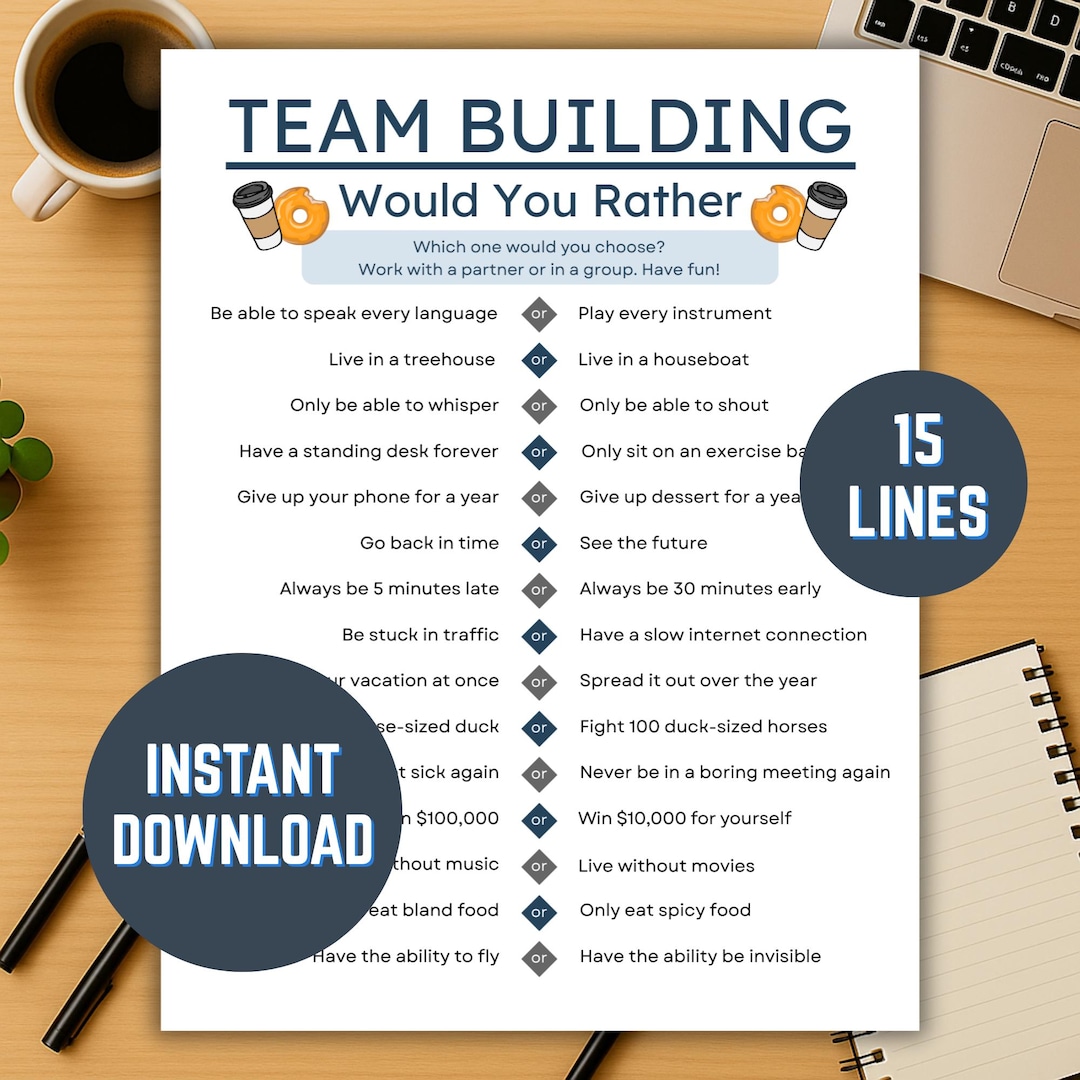 Team Building Would You Rather Game Printable, Office Themed Work Game ...
