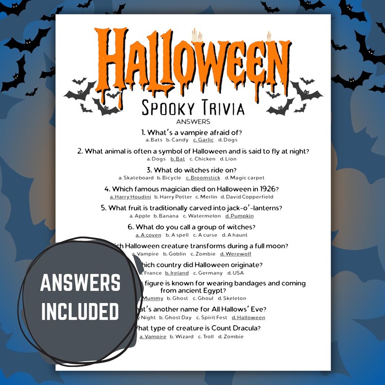 Halloween Trivia Game Printable - Fun Spooky Party Game for Kids and ...