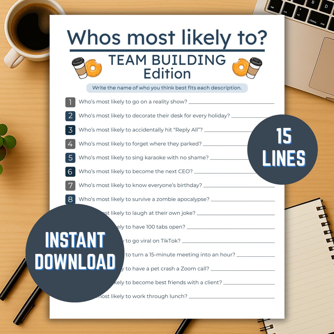 Office Who’s Most Likely to Game Printable, Fun Work Games, Team ...