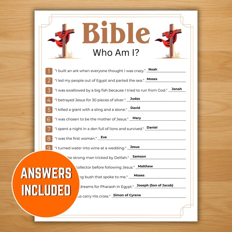 Bible Who Am I Game Printable Bible Trivia Game Printable Bible ...