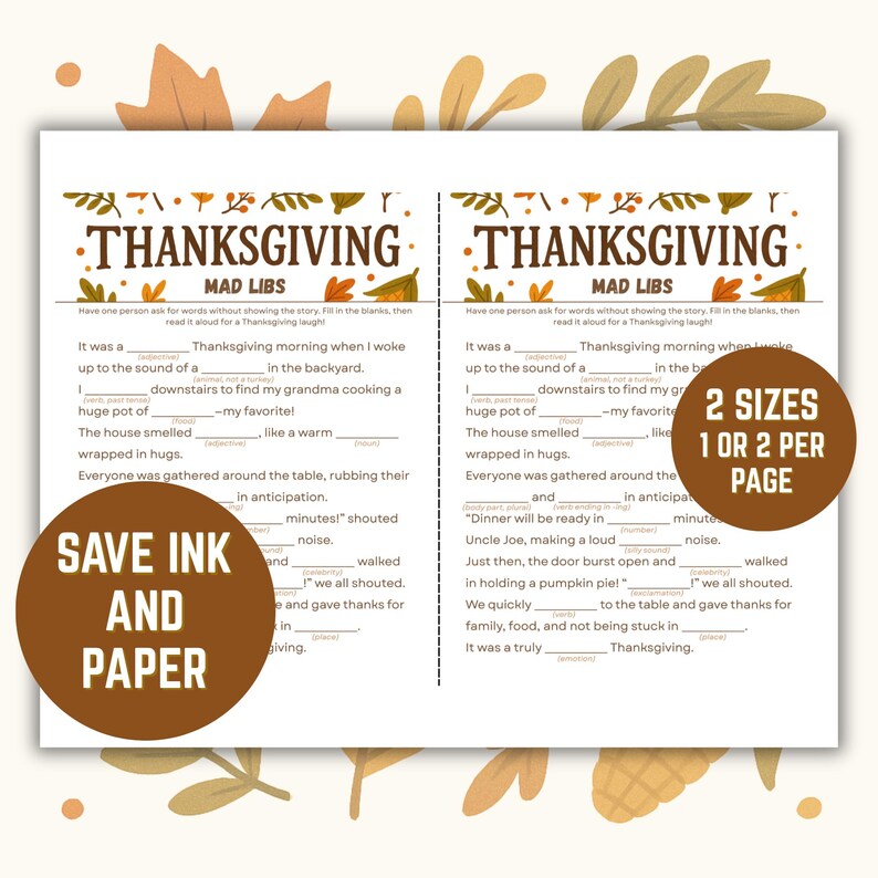 Thanksgiving Mad Libs Game Printable, Funny Fill-in-the-blank Fall ...