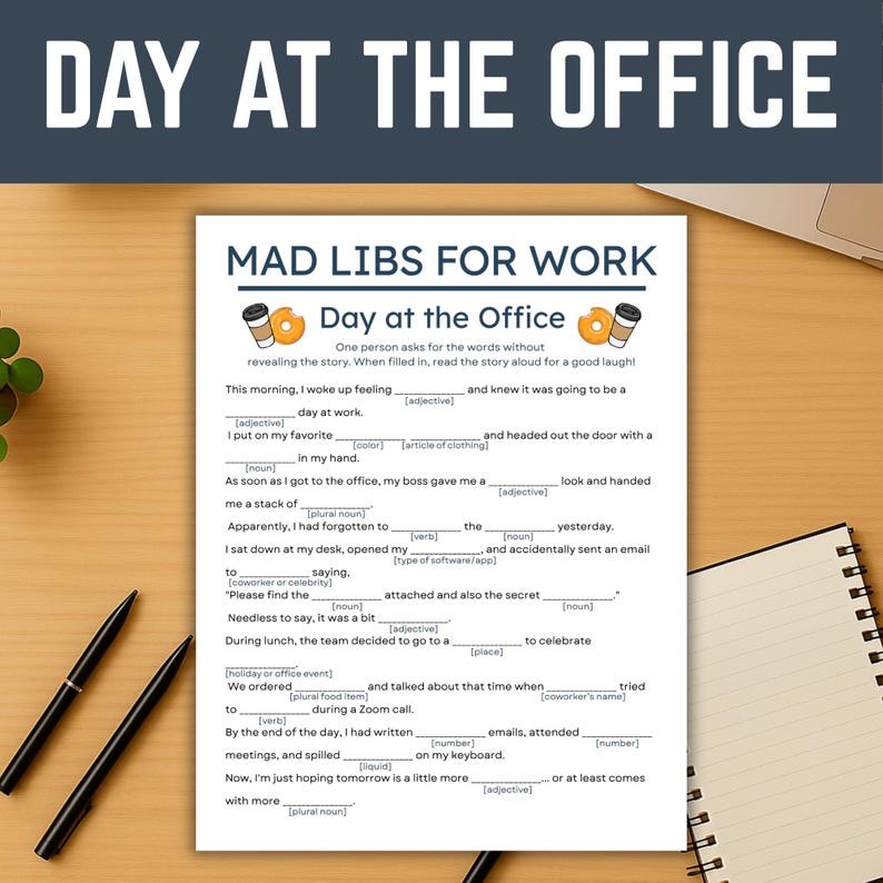 Mad Libs for Work Office Mad Libs Team Buidling Game Office Icebreaker ...
