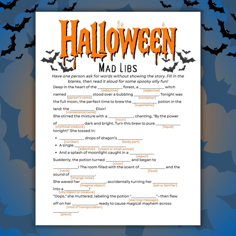 Halloween Mad Libs Game, Printable Spooky Story Game for Kids, Teens ...