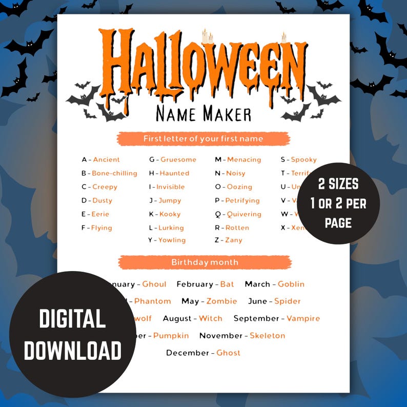 Halloween Name Generator Printable - Funny Halloween Name Game for Kids ...
