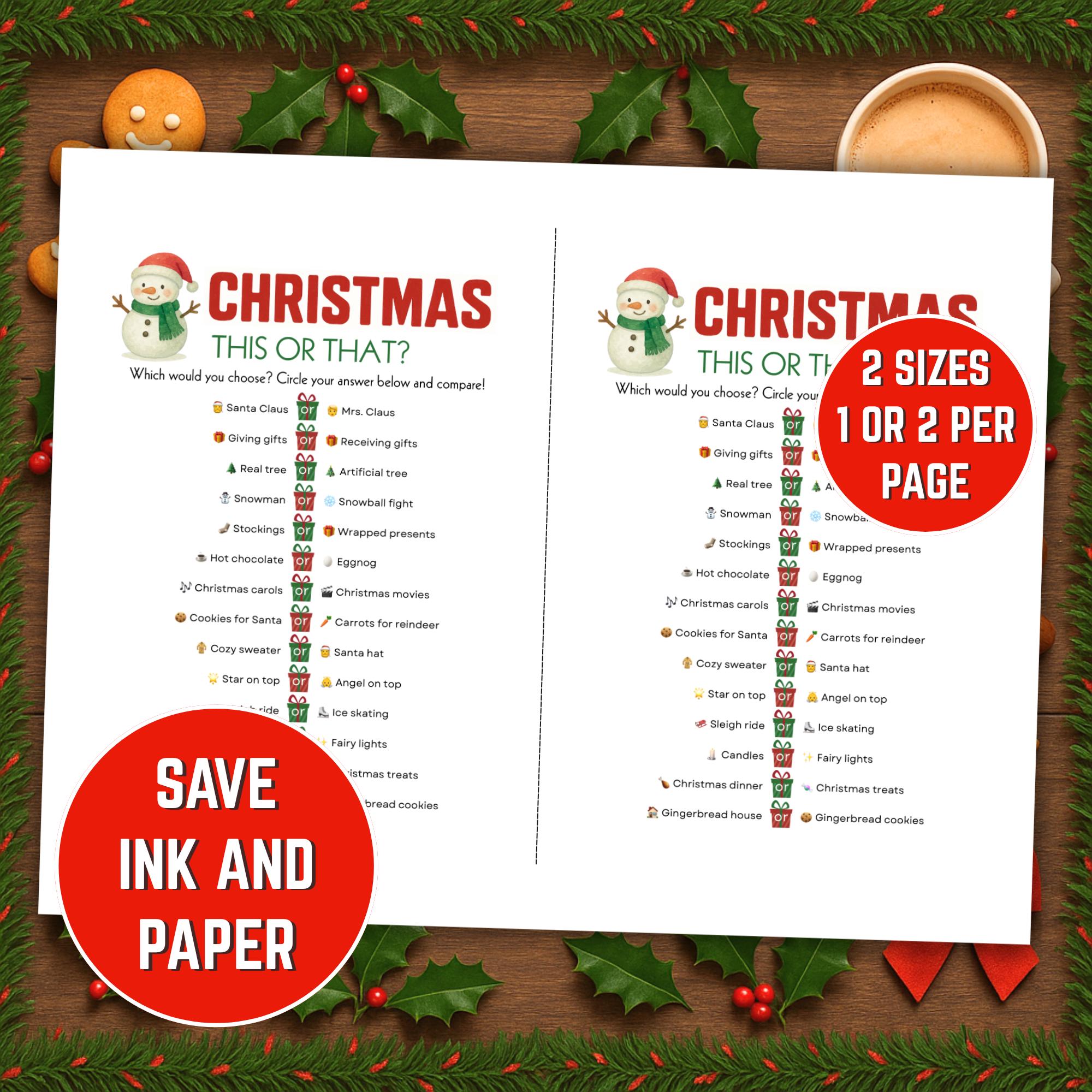 Christmas This or That Game Printable, Would You Rather, Festive Party ...