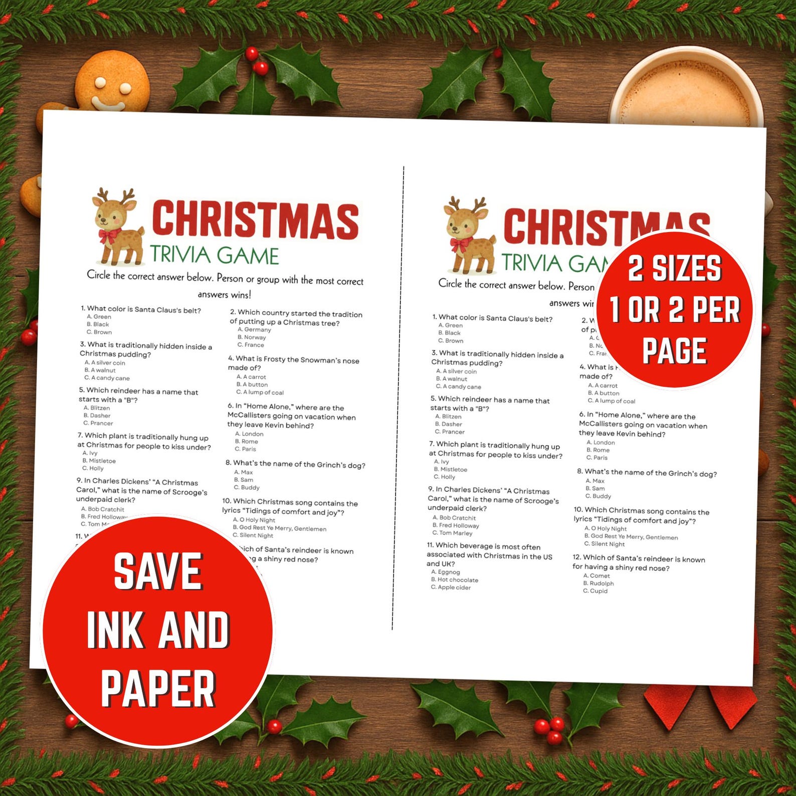 Christmas Trivia Game Fun Festive Holiday Quiz Printable Xmas Party ...