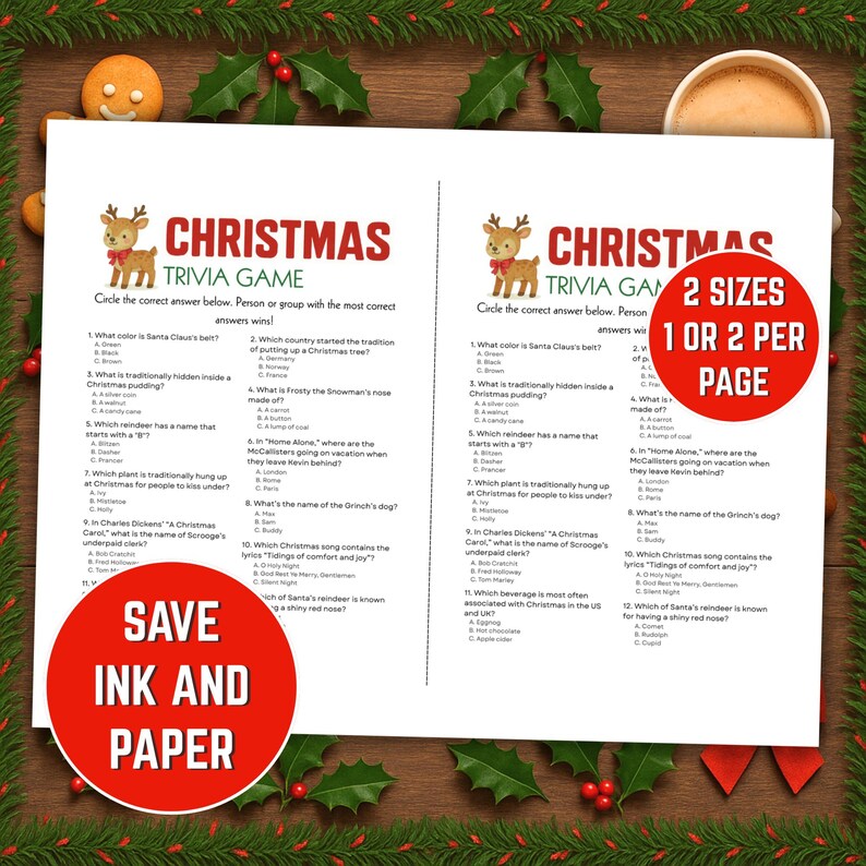 Christmas Trivia Game Fun Festive Holiday Quiz Printable Xmas Party ...