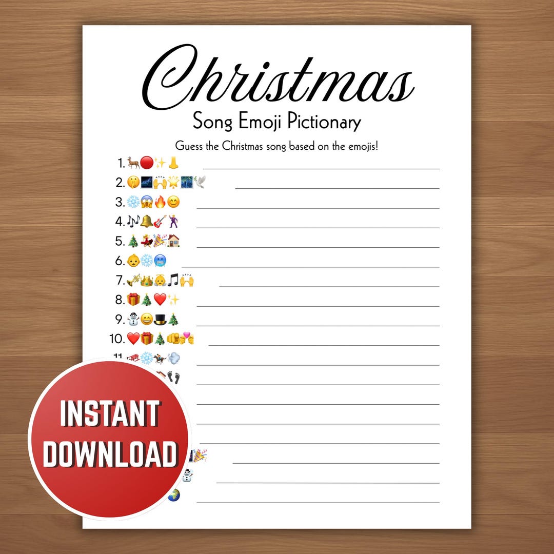 Christmas Songs Emoji Game, Printable Christmas Party Game, Festive ...