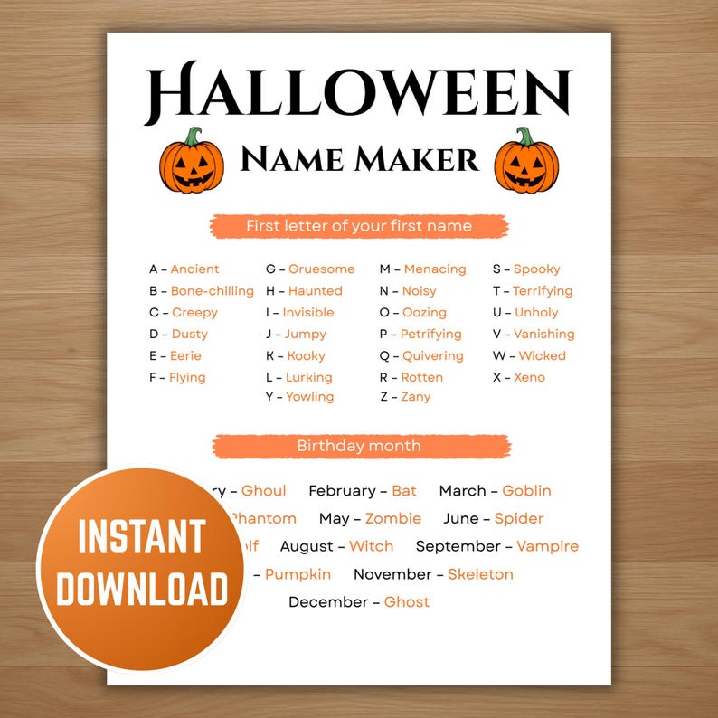 Halloween Name Maker Game, Fall Printable Halloween Name Generator ...