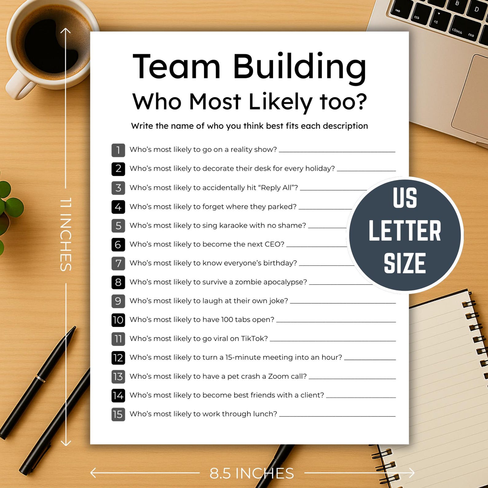 Team Building Who’s Most Likely to Game Printable, Fun Work Games, Team ...