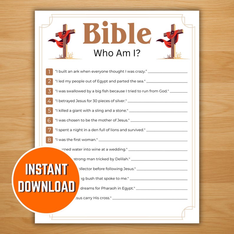 Bible Who Am I Game Printable Bible Trivia Game Printable Bible ...