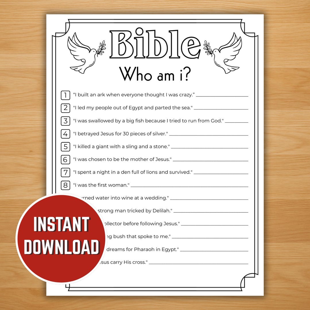 Bible Who Am I Game Printable Bible Trivia Game Printable Bible ...