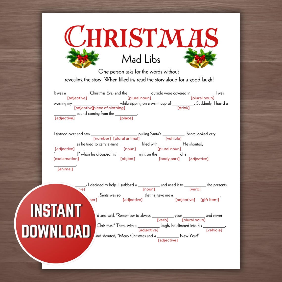 Christmas Mad Libs Game, Printable Mad Libs Party Game, Festive Story ...